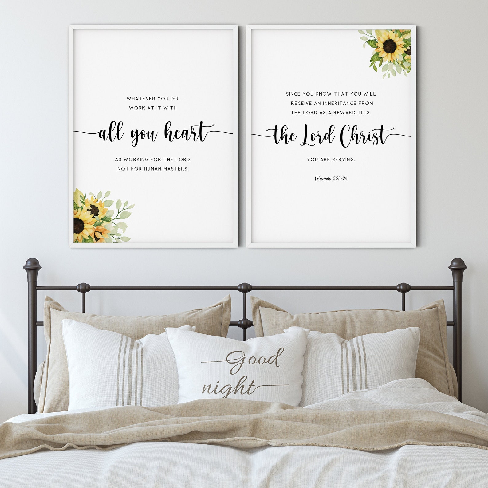 Colossians 3:23-24 Bible Verse Wall Art Set of 2 Prints | Etsy
