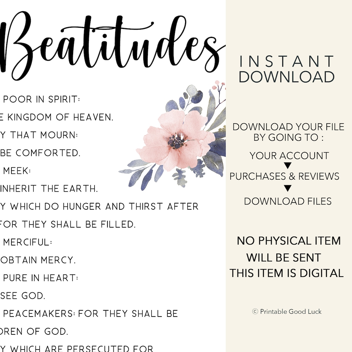 Matthew 5:3-12 the Beatitudes Bible Verse Wall Art Christian - Etsy