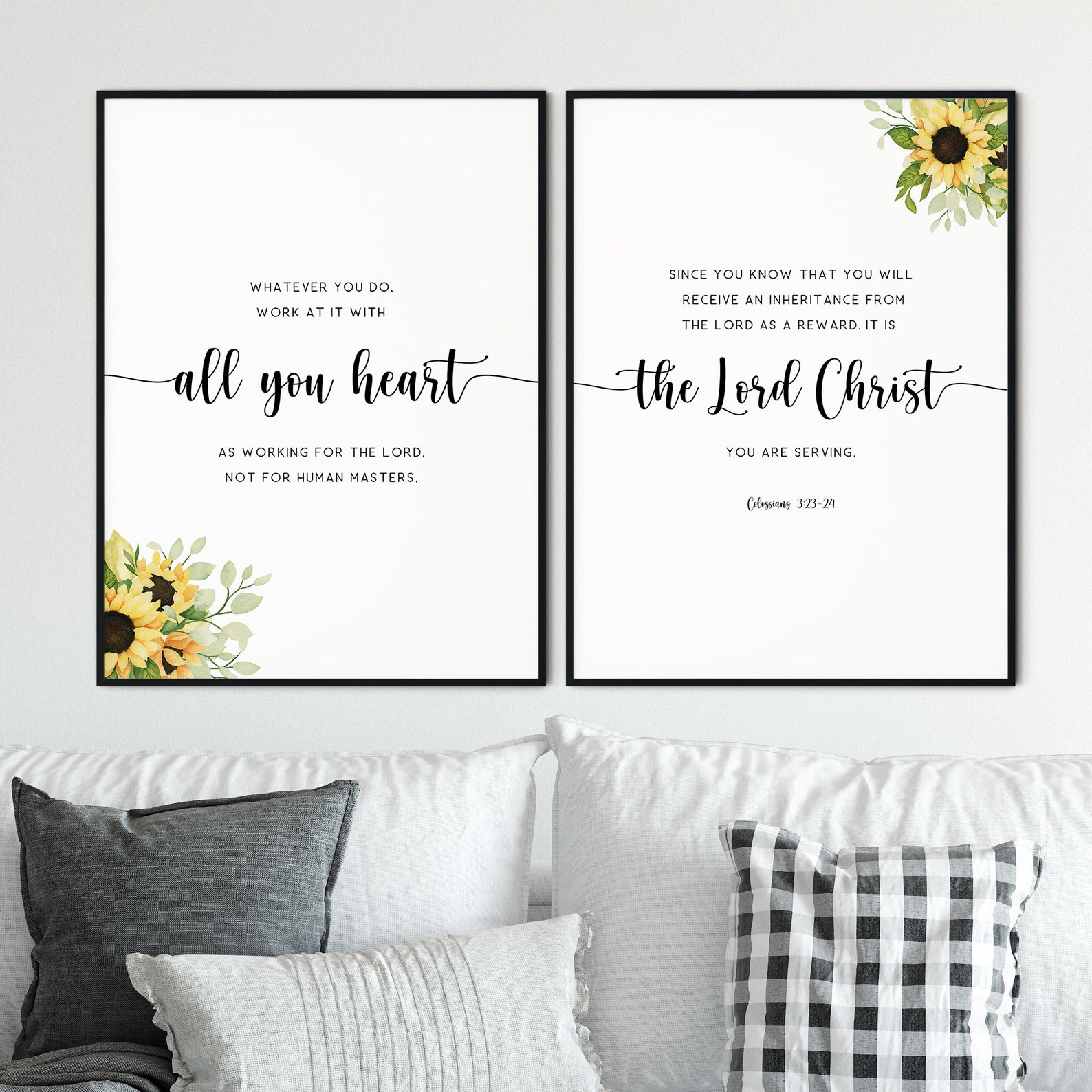Colossians 3:23-24 Bible Verse Wall Art Set of 2 Prints | Etsy