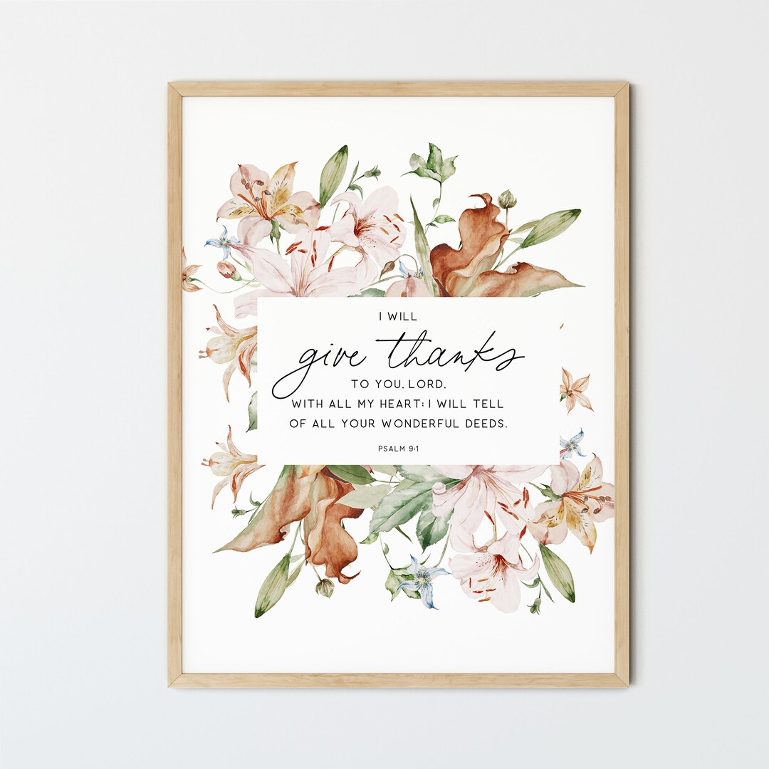 Psalm 9:1 Give Thanks Bible Verse Wall Art, Scripture Print, Fall ...