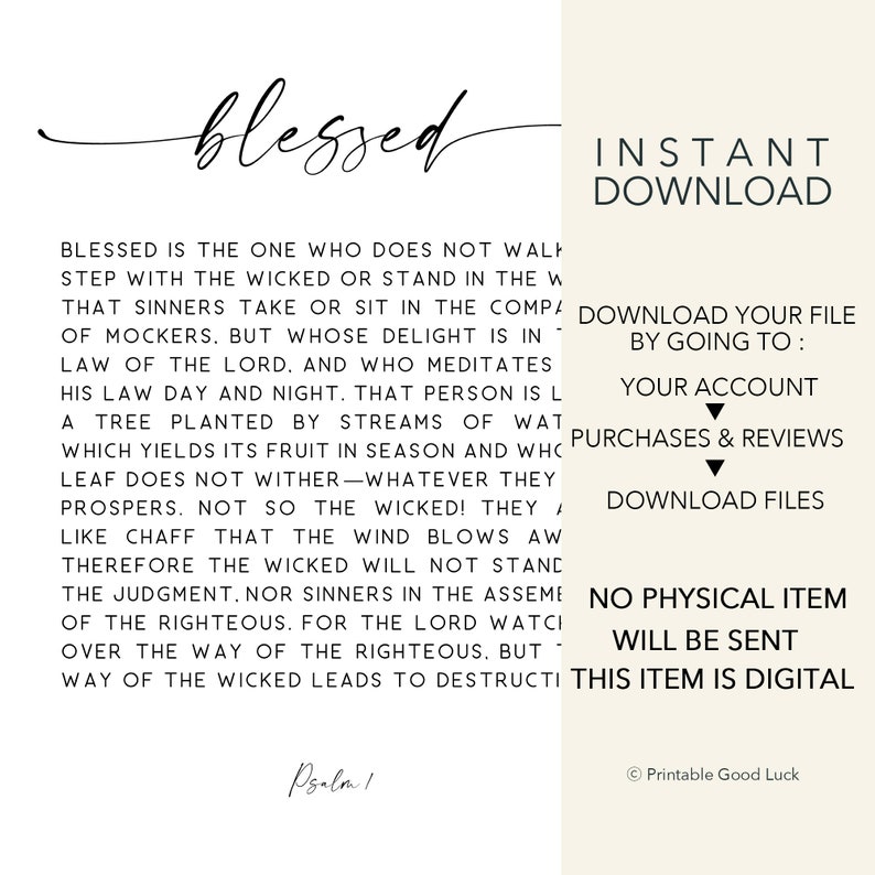 Psalm 1 Bible Verse Wall Art Psalm Print Christian Wall Art | Etsy