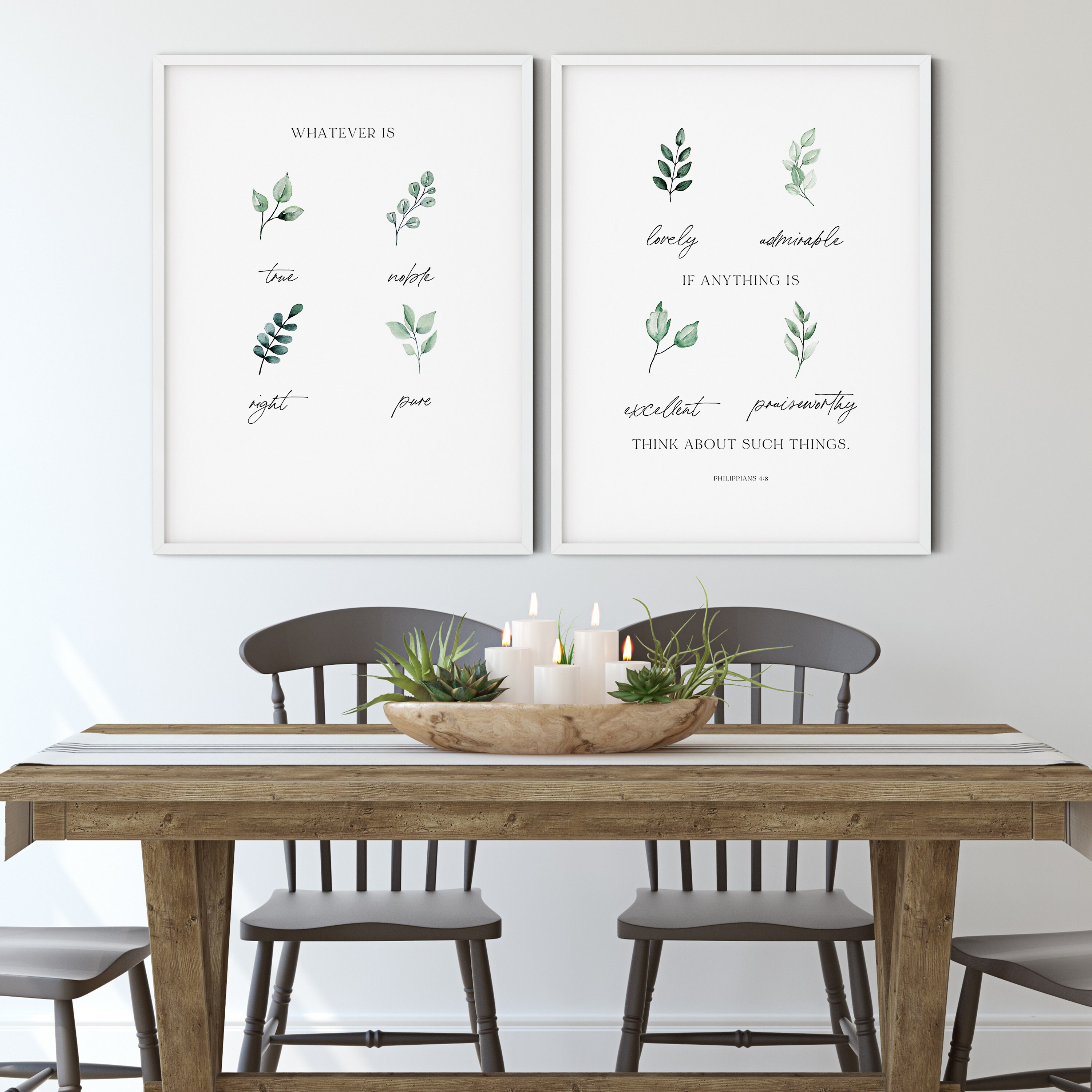 Philippians 4:8 Bible Verse Wall Art Set of 2 Bible Quote | Etsy