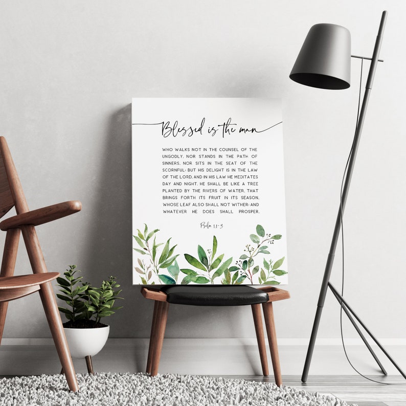 Psalm 1:1-3 Blessed is the Man Bible Verse Wall Art Modern | Etsy