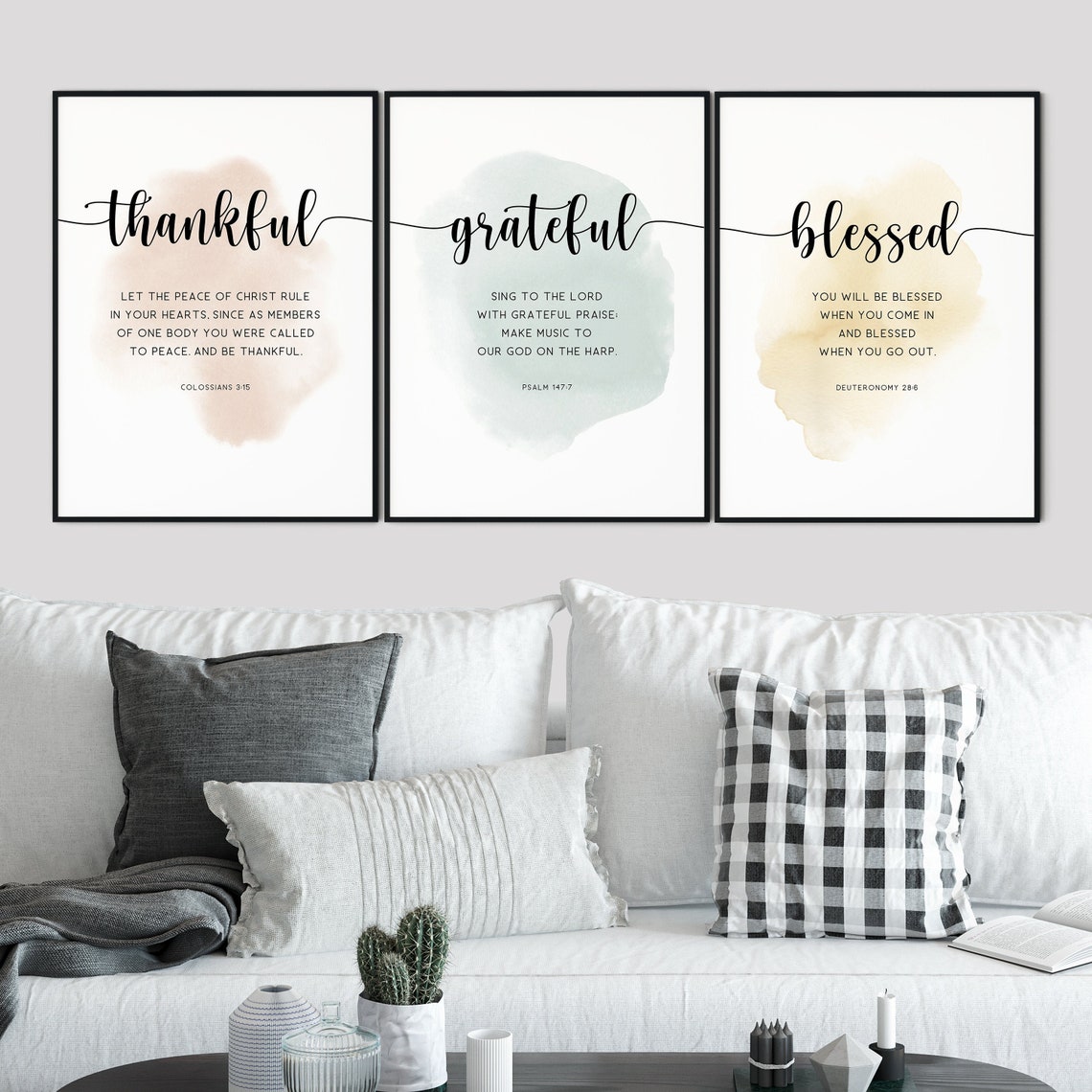 Thankful Grateful Blessed Bible Verse Wall Art Set of 3 Prints ...