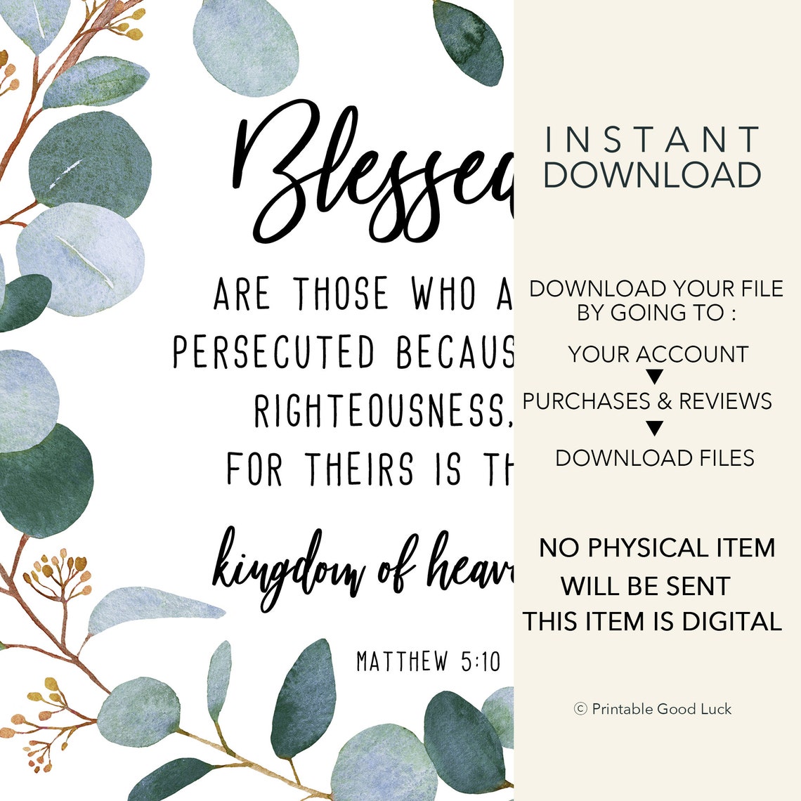 Matthew 5:10 Bible Verse Wall Art Printable Scripture Prints - Etsy