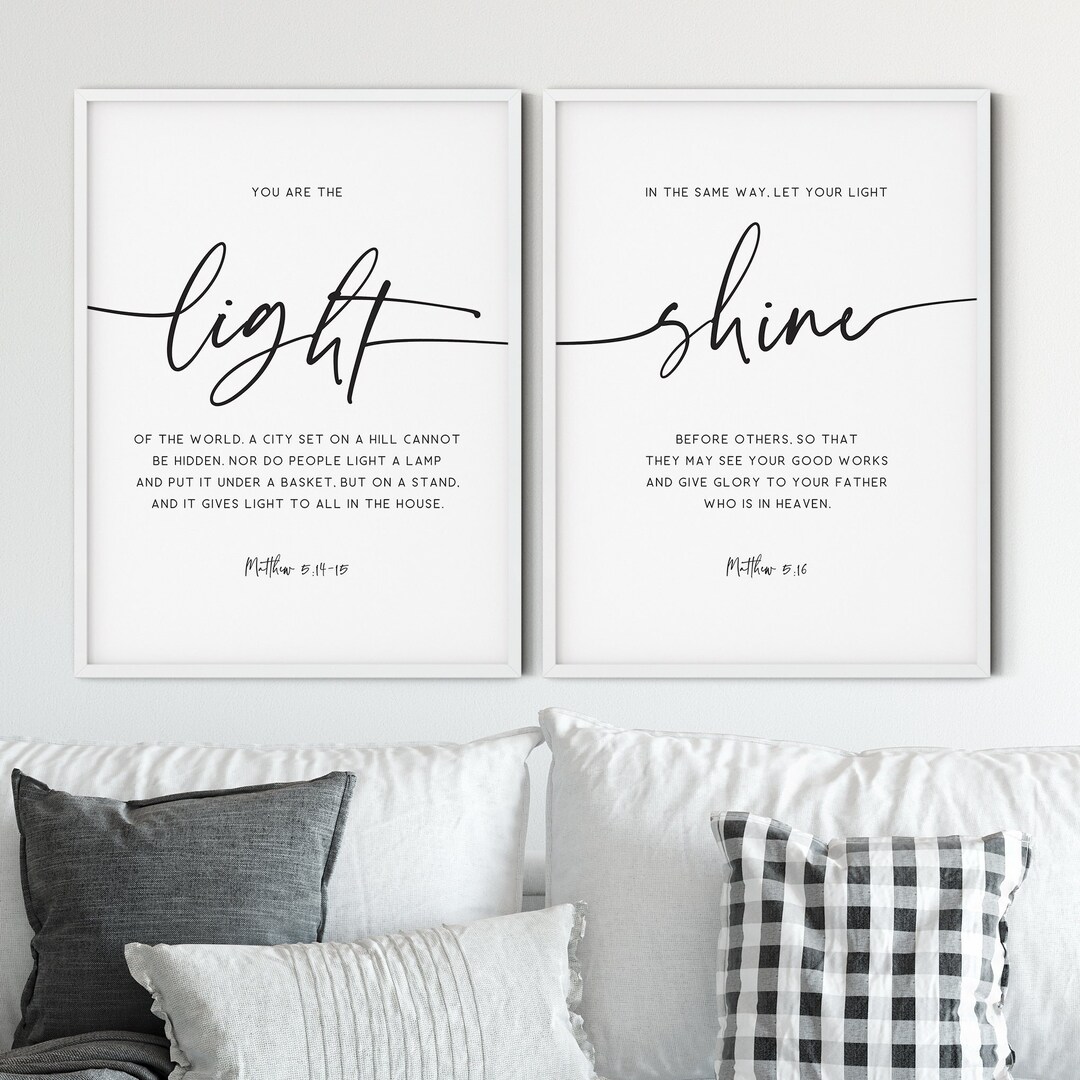 Let Your Light Shine, Bible Verse Wall Art Set of 2, Modern Scripture ...