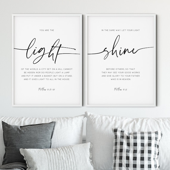 Let Your Light Shine Bible Verse Wall Art Set of 2 Modern - Etsy