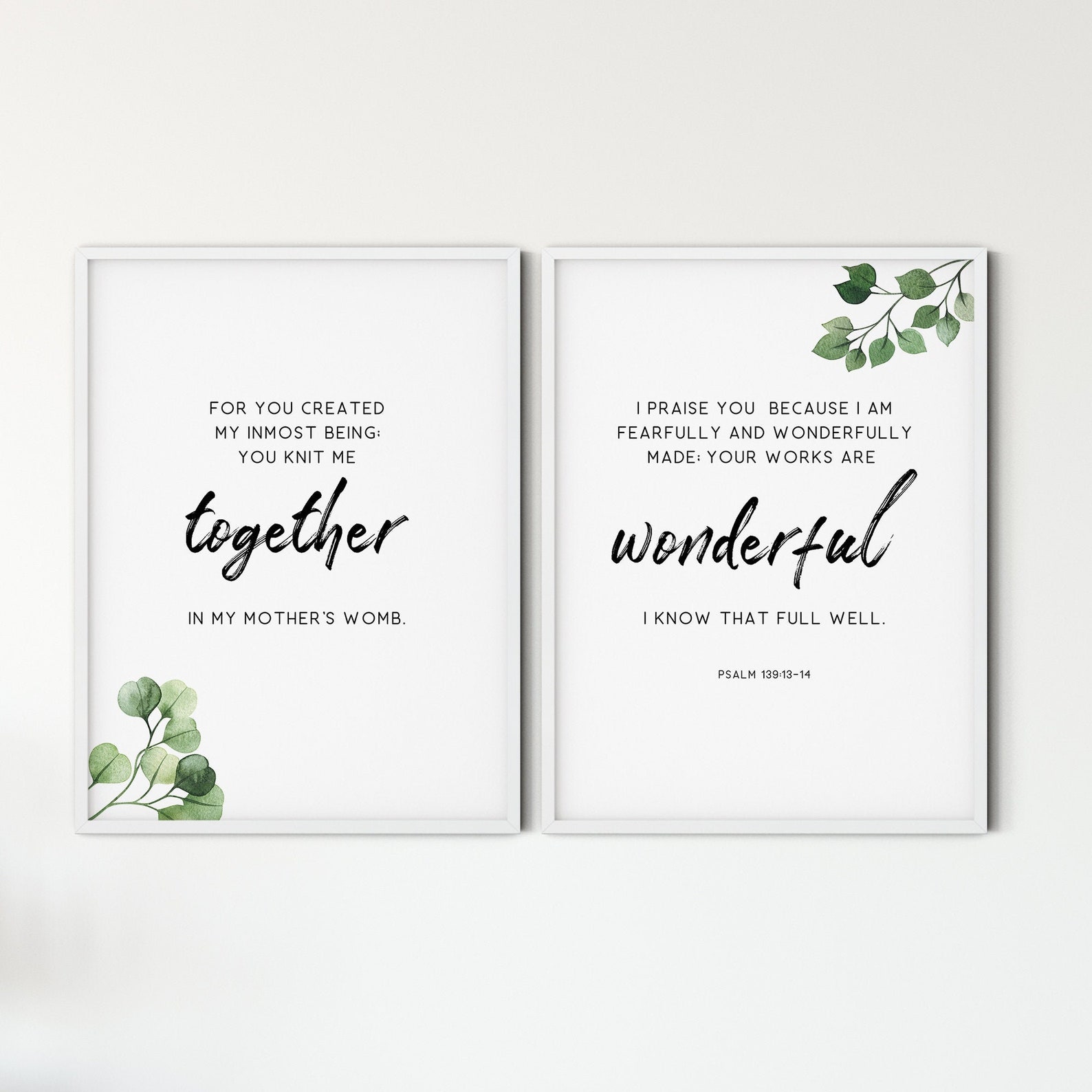 Psalm 139:13-14 Bible Verse Wall Art Set of 2 Prints Nursery | Etsy