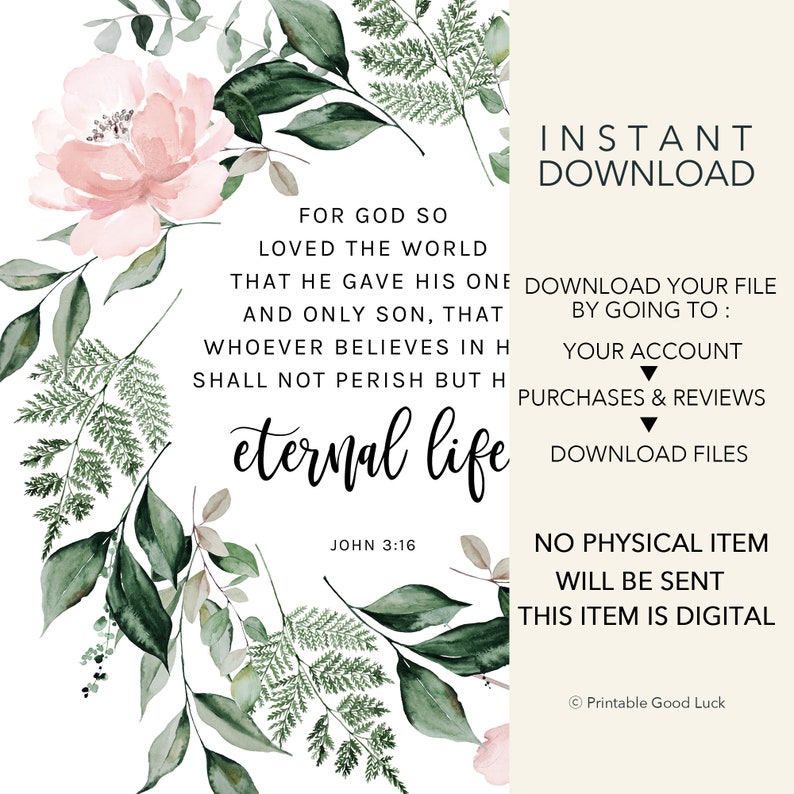 John 3:16 Bible Verse Wall Art Printable Scripture Print for - Etsy