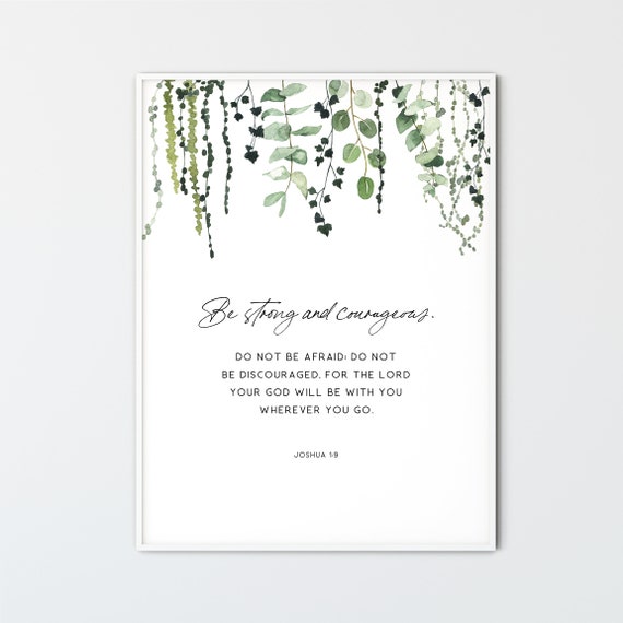 Joshua 1:9 Bible Verse Wall Art Greenery Scripture Print | Etsy