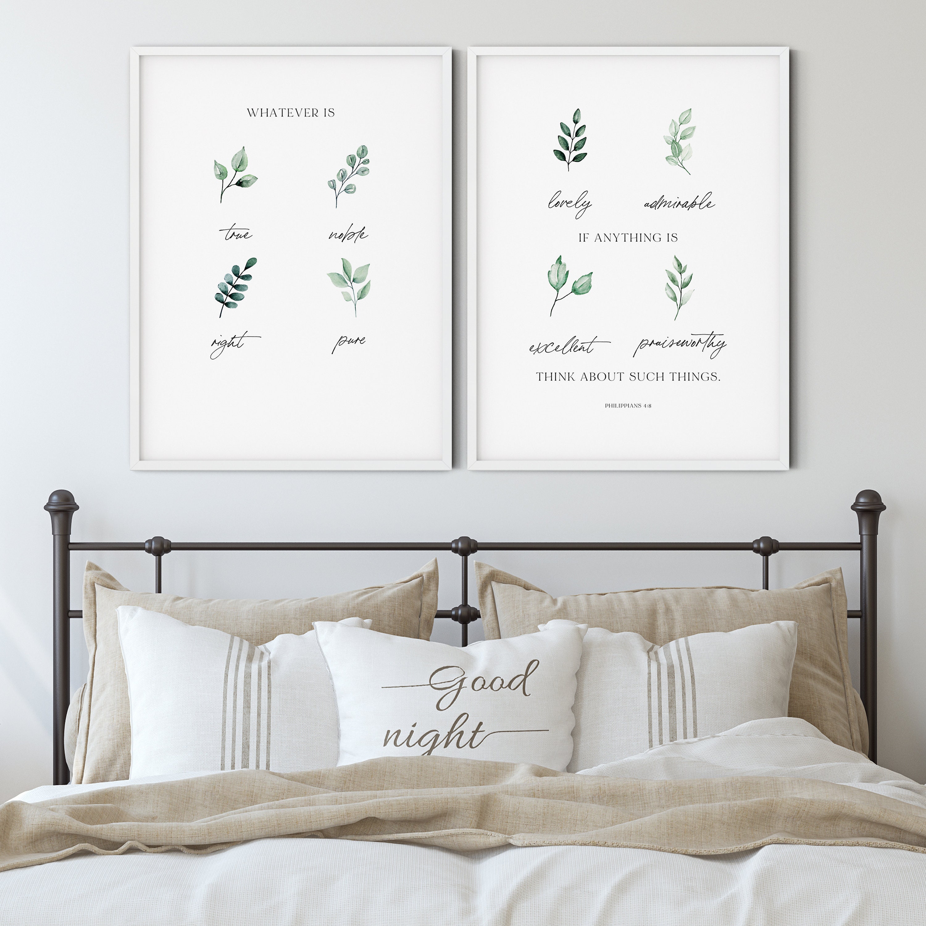 Philippians 4:8 Bible Verse Wall Art Set of 2 Bible Quote | Etsy