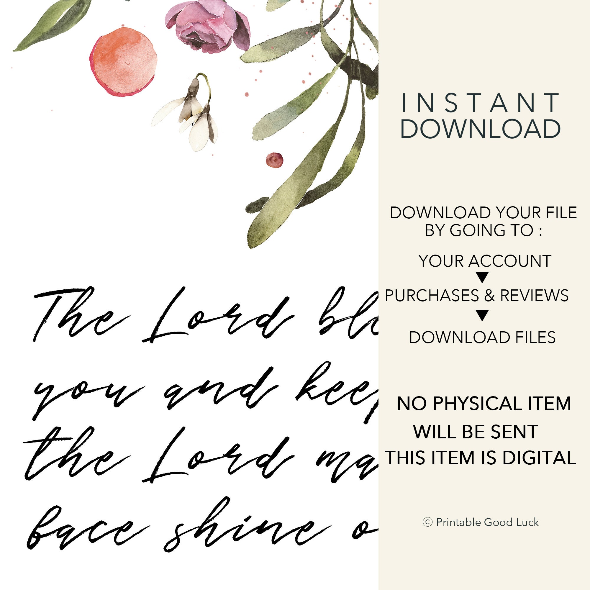 Numbers 6:24-26 Bible Verse Wall Art Printable Wall Art Set | Etsy