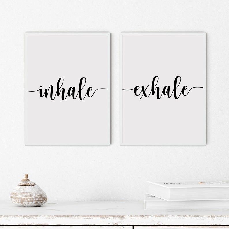 Inhale Exhale, Set of 2 Prints, Over the Bed Wall Decor, Guest Room ...