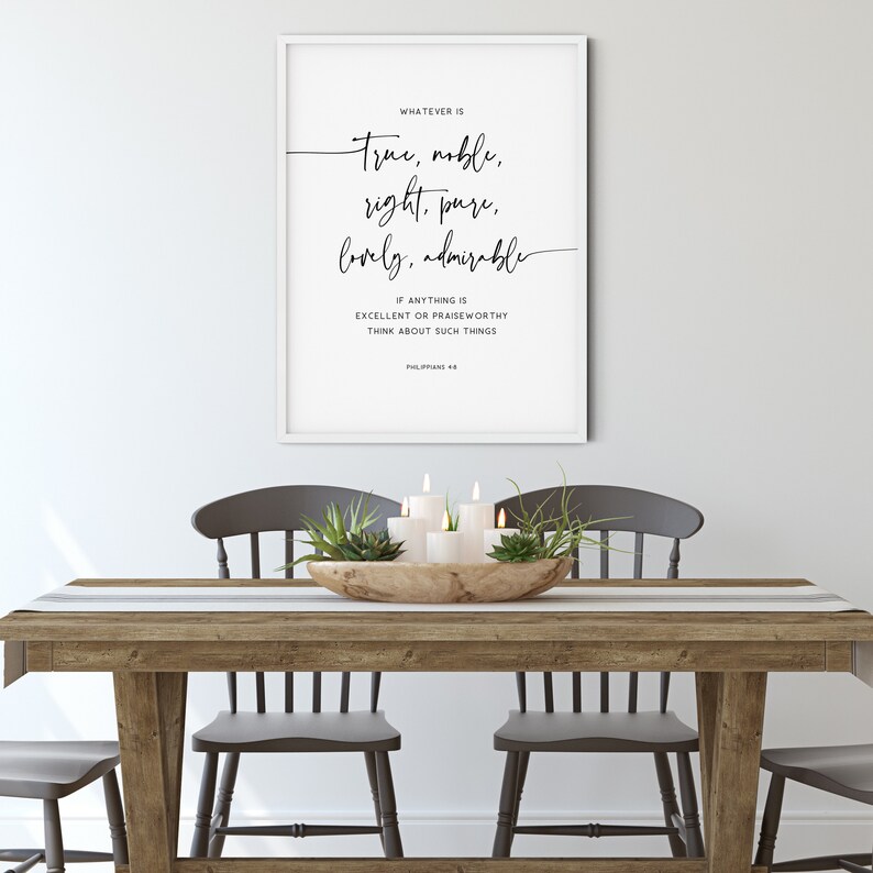 Philippians 4:8 Bible Verse Wall Art Modern Scripture Quote | Etsy