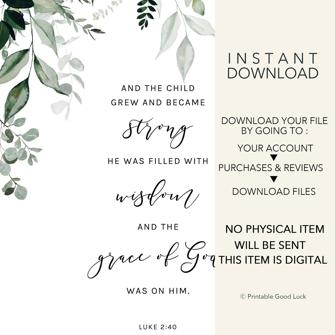 Luke 2:40 Bible Verse Wall Art Scripture Wall Art Prints | Etsy