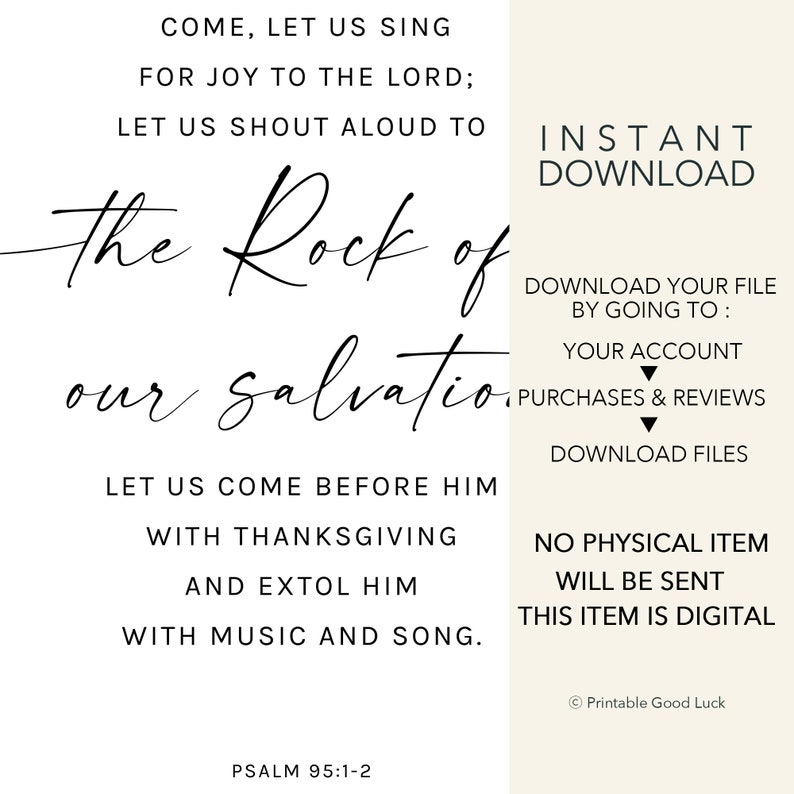 Psalm 95:1-2 Bible Verse Wall Art Printable Scripture Print Modern ...