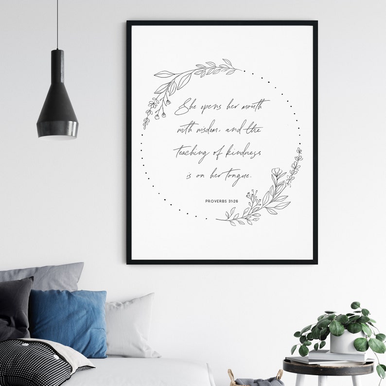 Proverbs 31:26 Bible Verse Wall Art Printable Scripture Print | Etsy