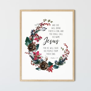 Matthew 1:21, Christian Wall Art Bible Verse Wall Art Christmas ...
