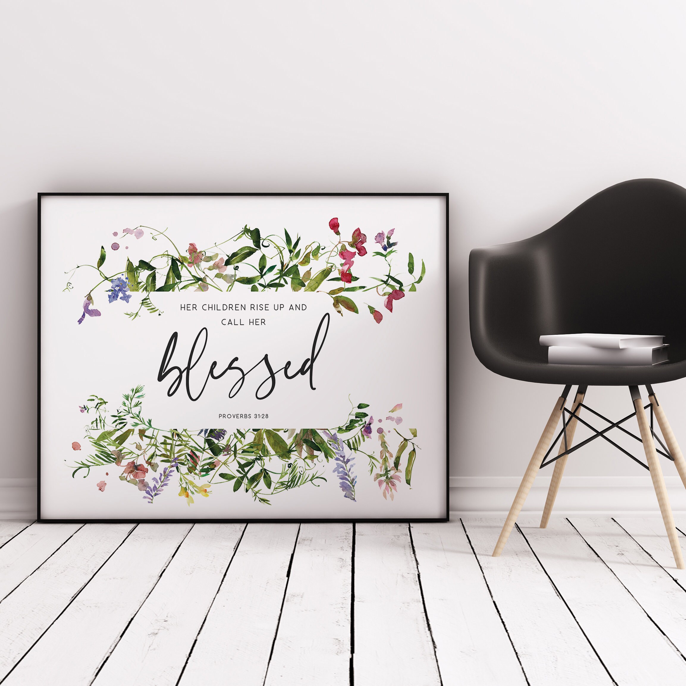 Proverbs 31:28 Bible Verse Wall Art Printable Scripture Wild Flower ...