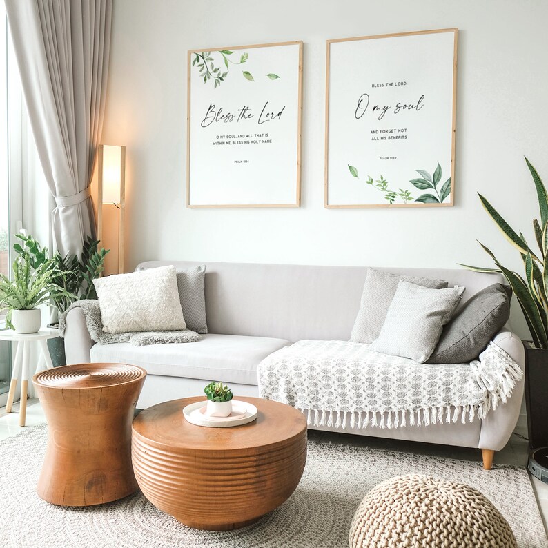 Psalm 103:1-2 Bible Verse Wall Art Set of 2 Prints, Printable Scripture ...