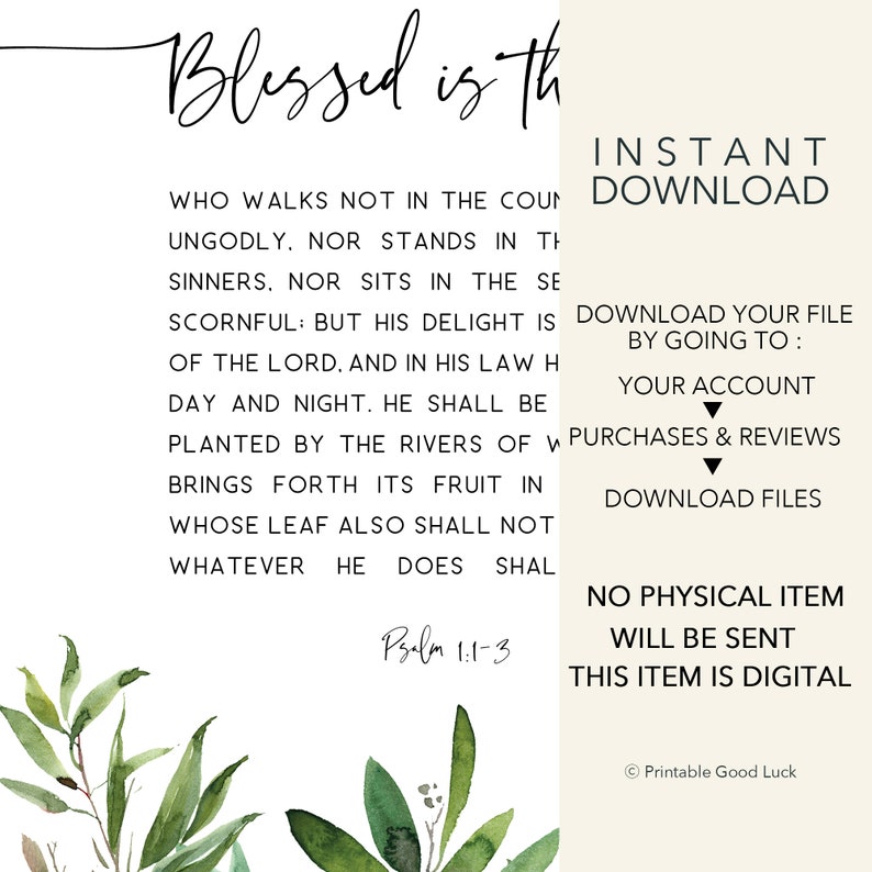 Psalm 1:1-3 Blessed is the Man, Bible Verse Wall Art, Modern Christian ...