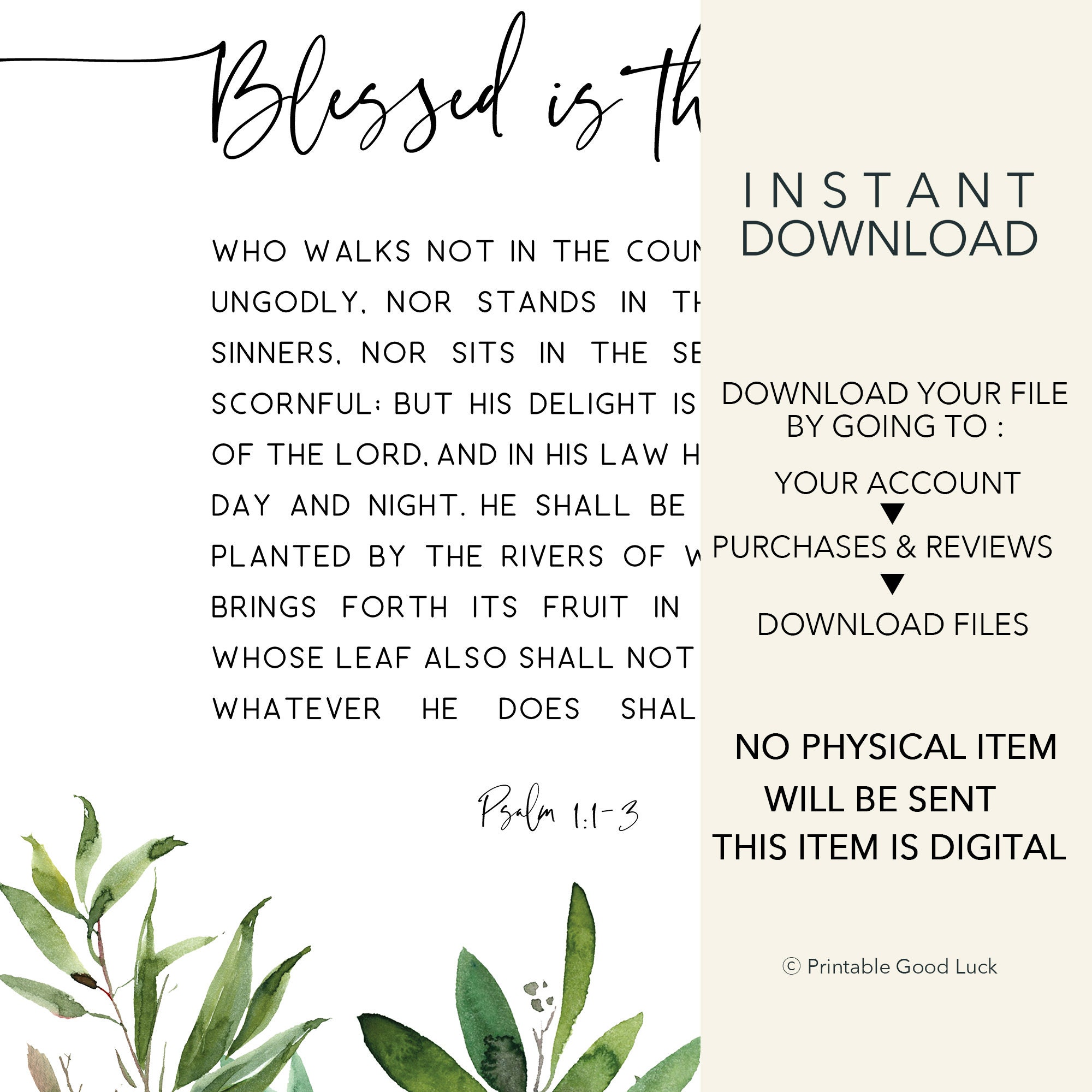 Psalm 1:1-3 Blessed is the Man, Bible Verse Wall Art, Modern Christian ...