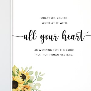 Colossians 3:23-24, Bible Verse Wall Art Set of 2 Prints, Floral ...