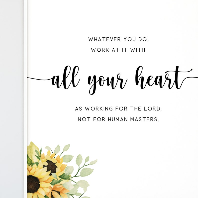 Colossians 3:23-24, Bible Verse Wall Art Set of 2 Prints, Floral ...