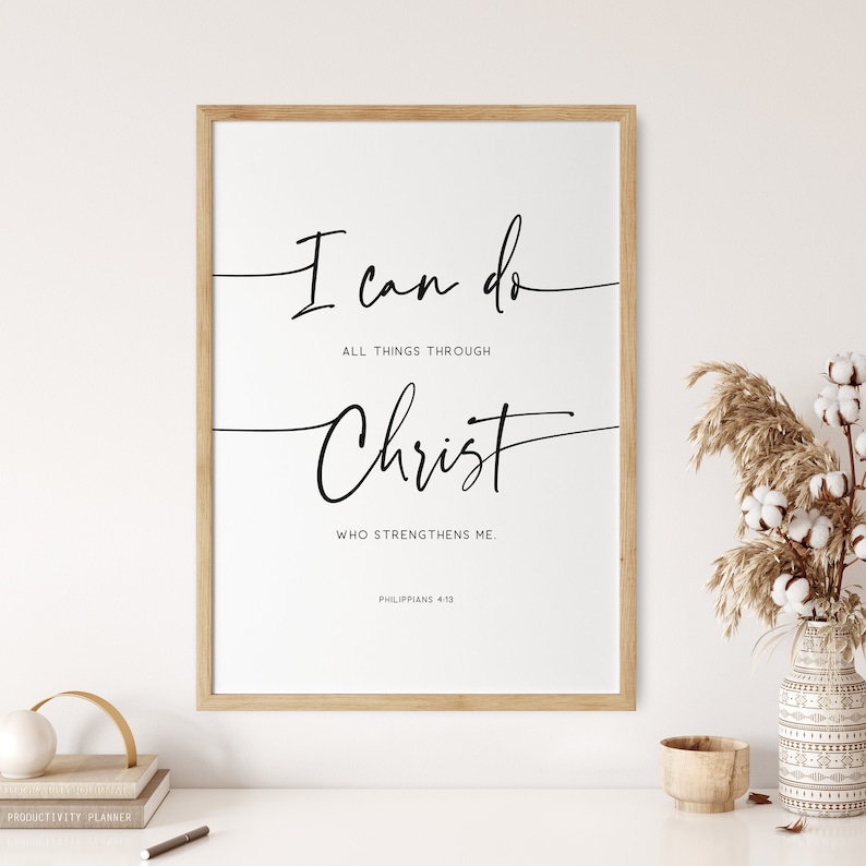 Philippians 4:13, Bible Verse Wall Art Baptism Scripture Print Modern ...