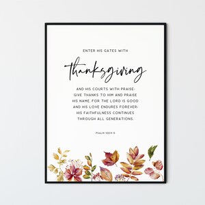 Psalm 100:4-5, Thanksgiving Bible Verse Fall Christian Wall Art Autumn ...