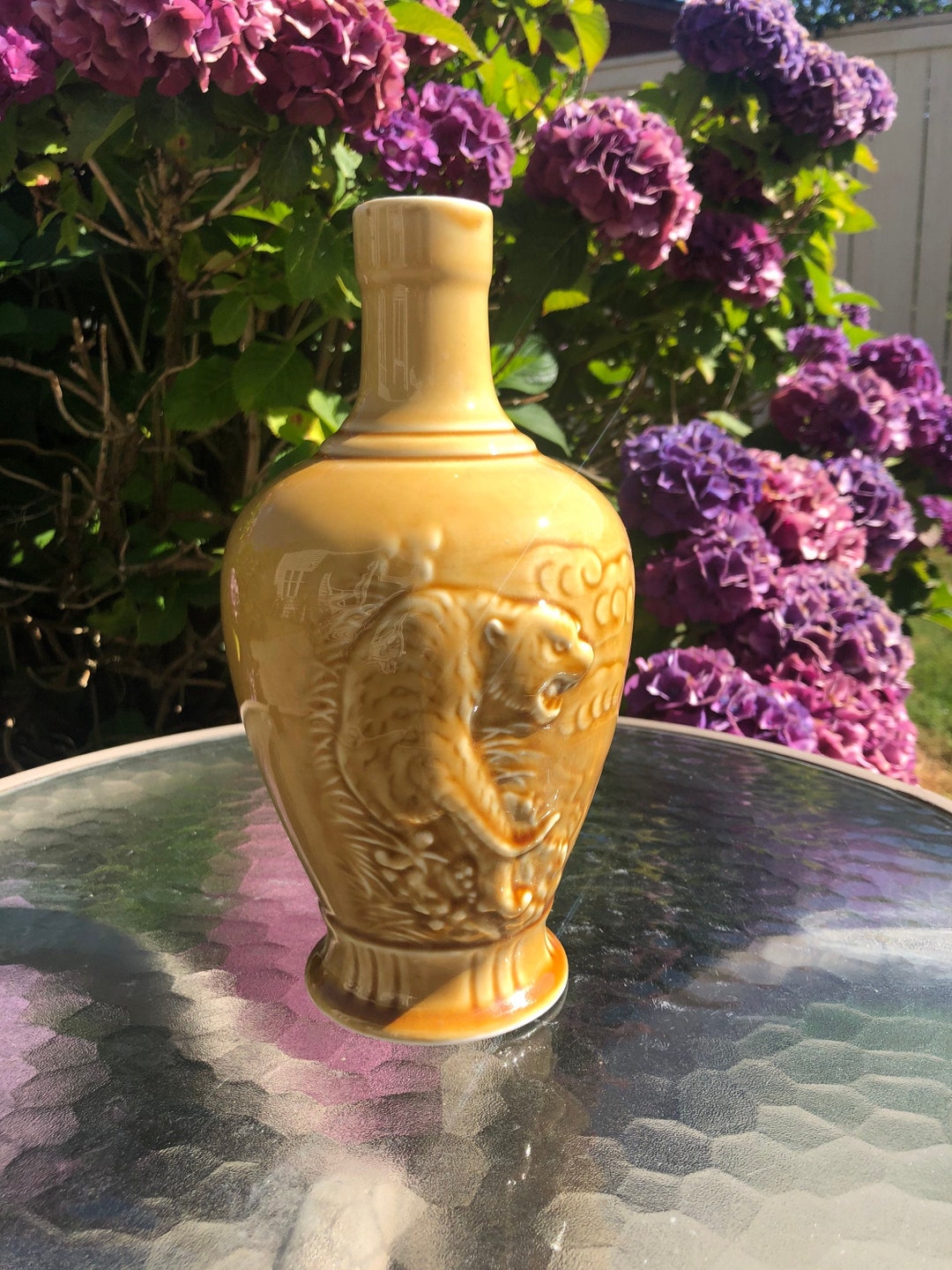 Vintage 1970s Mustard Colored Vintage Hand Carved Pottery Vase W/tiger ...