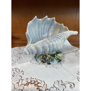 Vintage Large Heavy Glossy Ceramic Seashell Bowl Decorative Accent ...