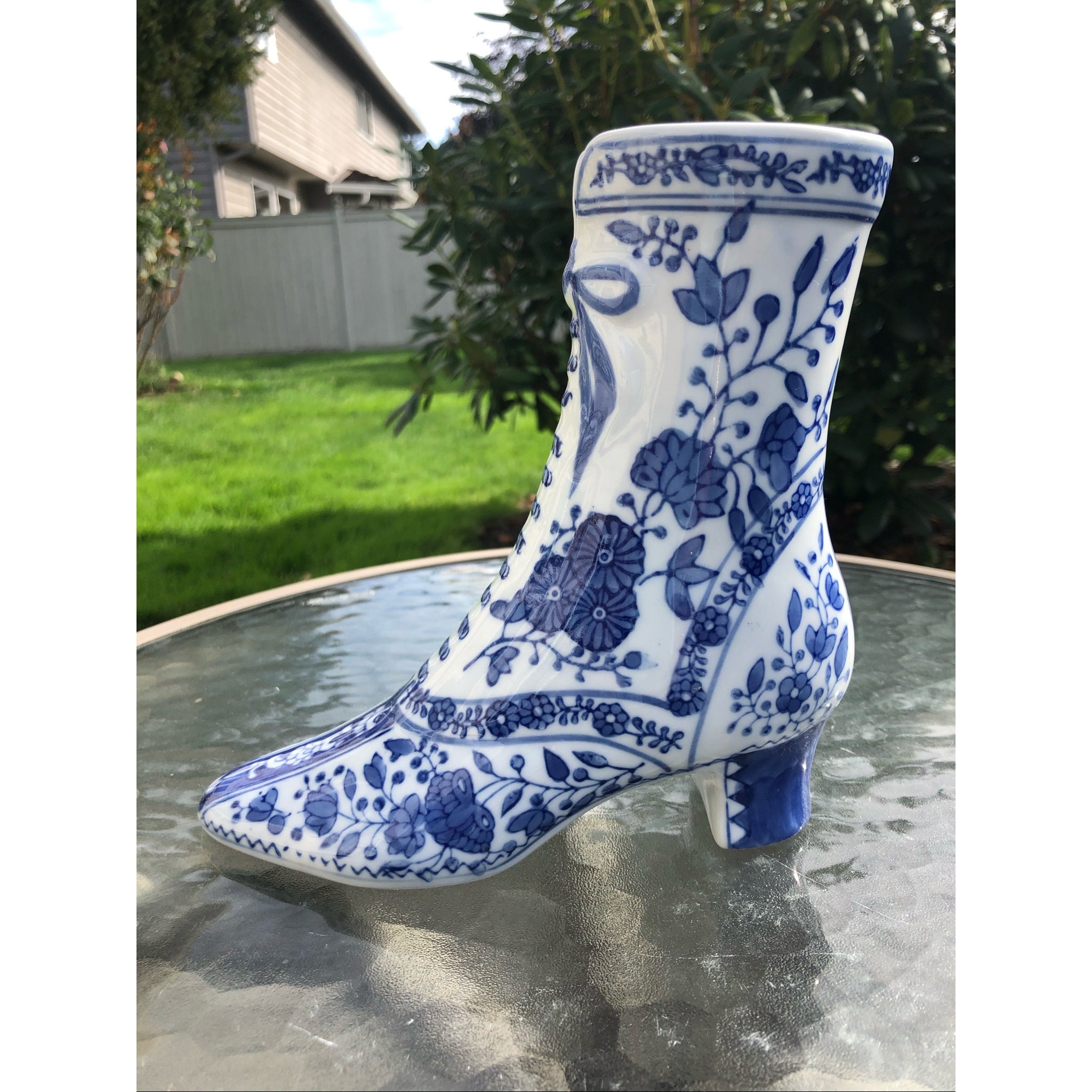 Vintage Blue White Victorian Fine Porcelain Lady's Boot | Etsy