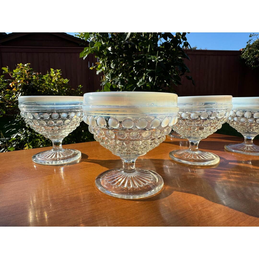 Vintage 1940s Moonstone Pattern Crystal W/opalescent Hobnail Footed ...