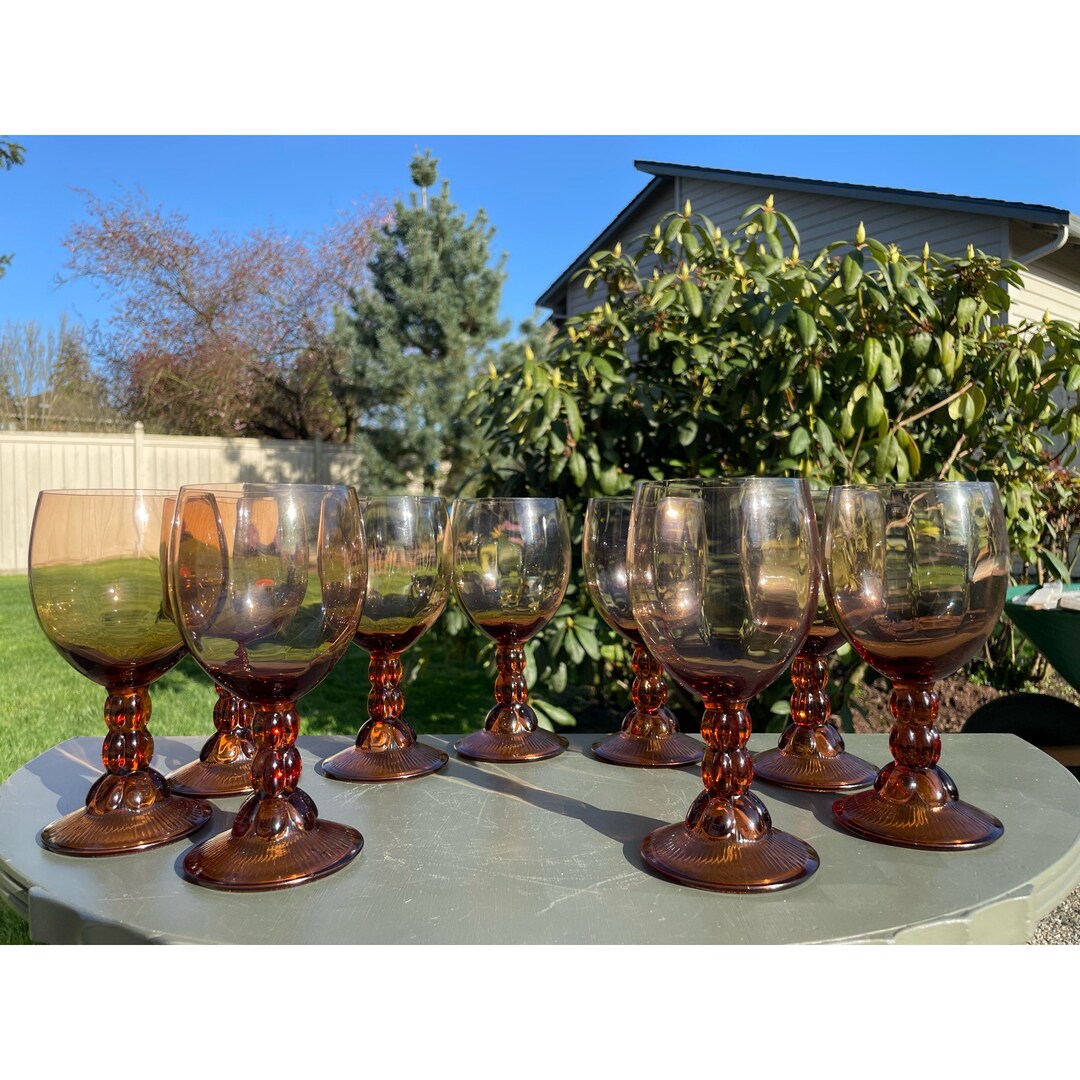 Vintage Splendor Rust Claret Wine Stemware Water Goblets Ice Tea Rib ...