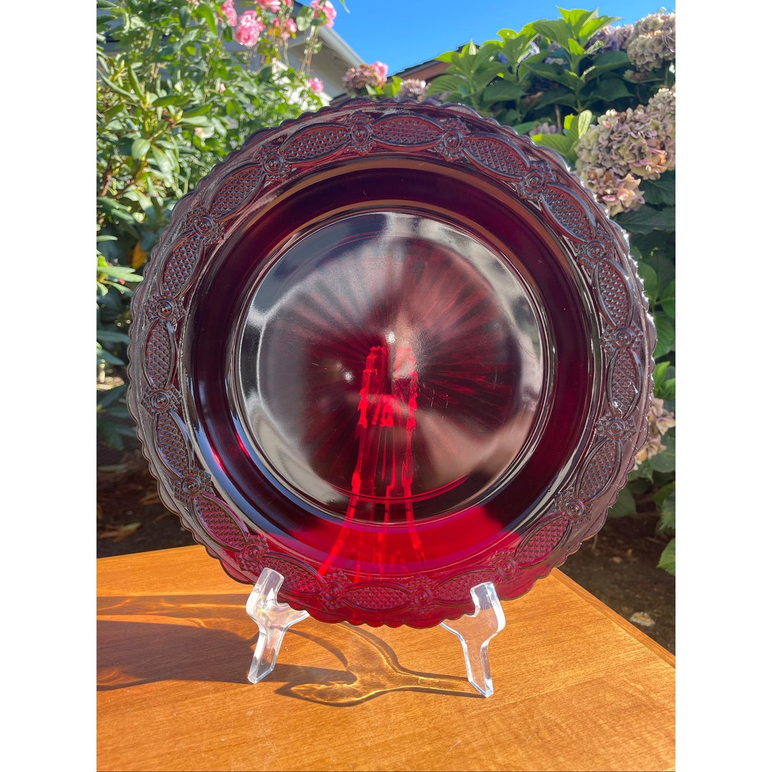 Avon 1876 Cape Cod Ruby Red Pie Platter Vintage Red Glass Deep Platter ...