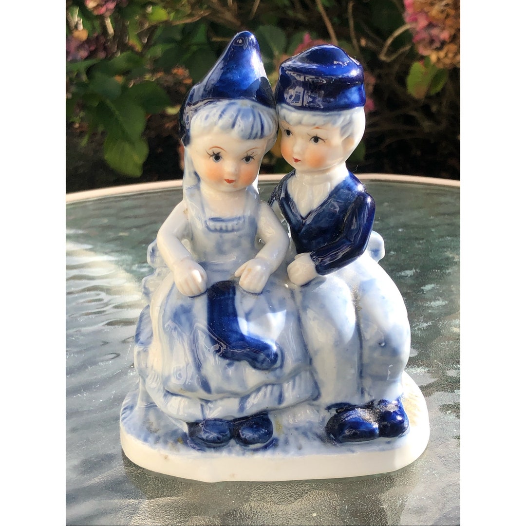Vintage Delft Blue Dutch Girl & Boy Ceramic Hand Painted Figurine Made ...
