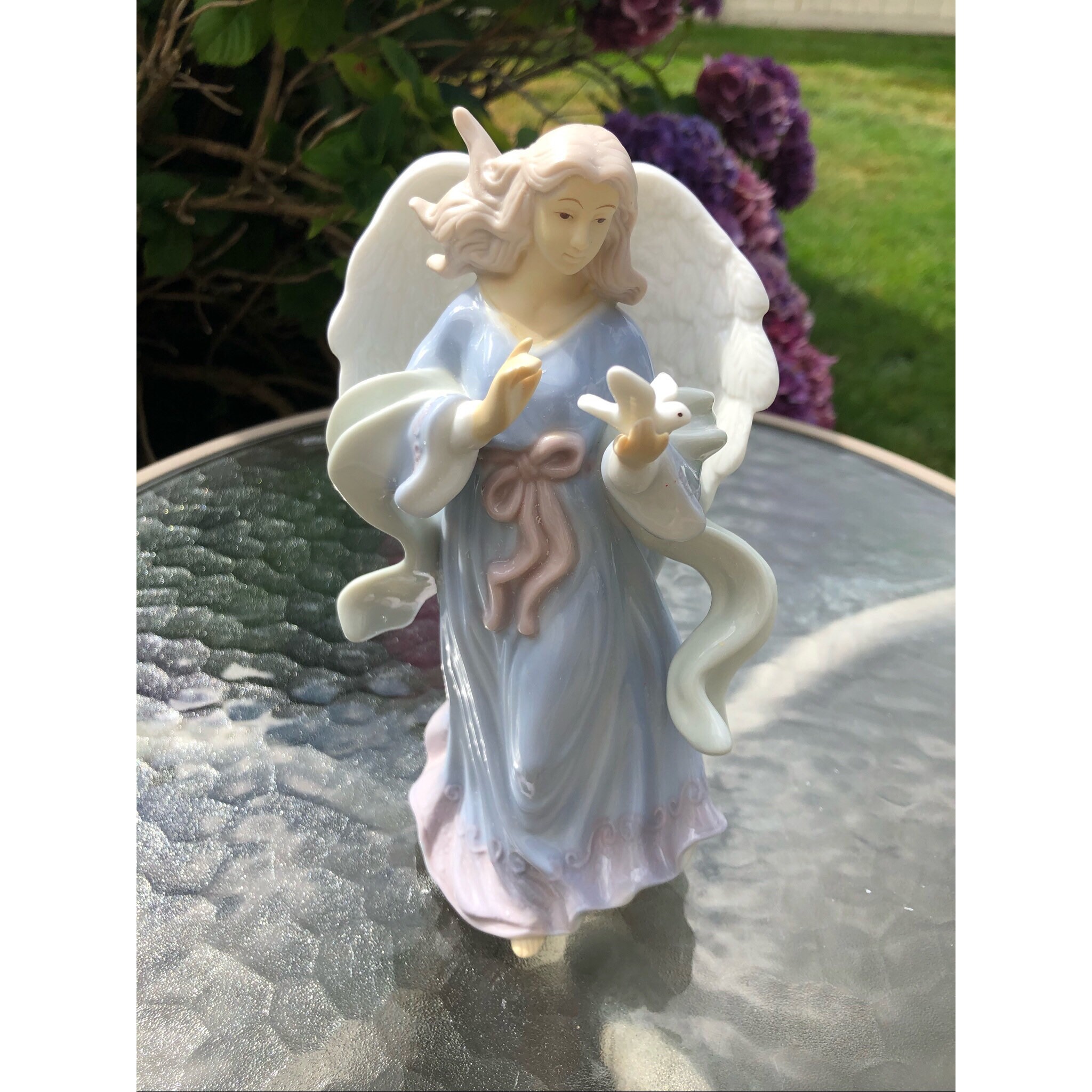 Vintage Porcelain Angel Figurine Holding A Dove Angel Wings Flowing ...