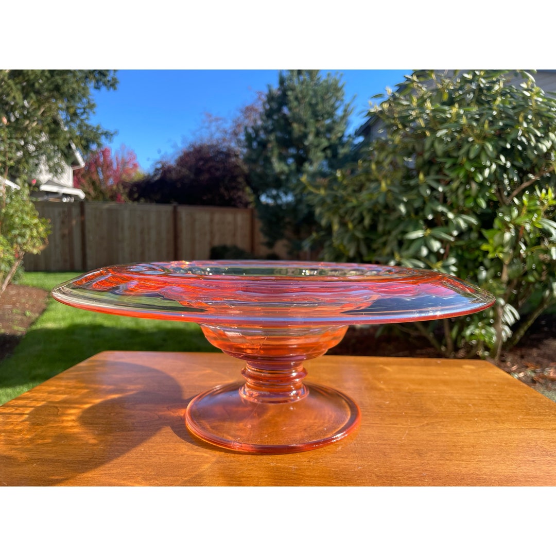 Vintage Elegant Pink Depression Glass Block Optic Limited Pattern 11 3/ ...