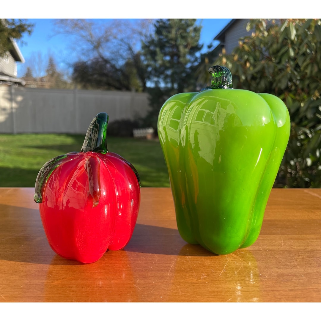 Vintage Murano Style Art Glass Vegetables Red Tomato & Green Bell ...