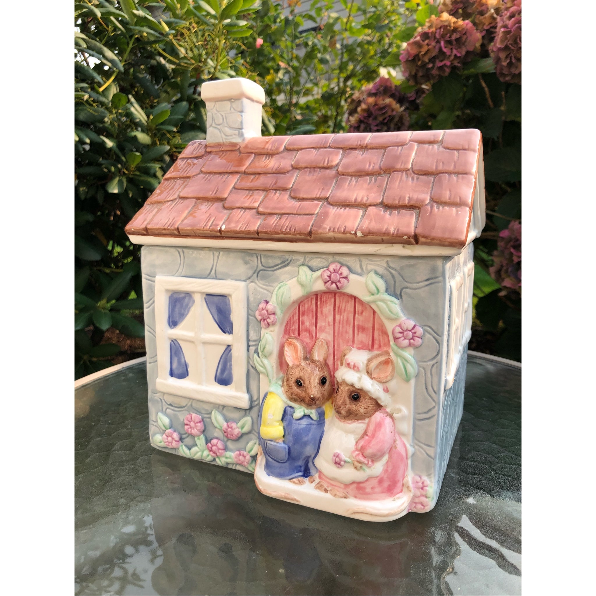 Vintage 1980s Large Ceramic Bunny Cottage Chimney House Lidded | Etsy