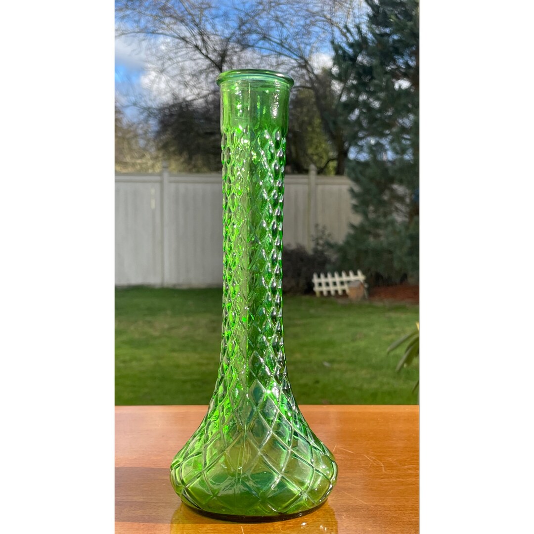 Vintage Green Diamond Point Pattern Glass Hoosier #4092 Mid Century ...