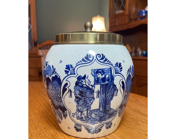 Vintage Dutch 1960s Genuine Blue Delfts Hand Painted Ceramic Brass ...