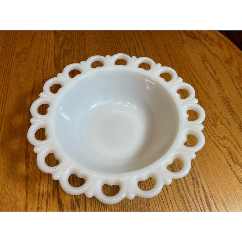 Vintage White Milk Glass Old Colony Pattern Lace Edged Open Lace Round ...