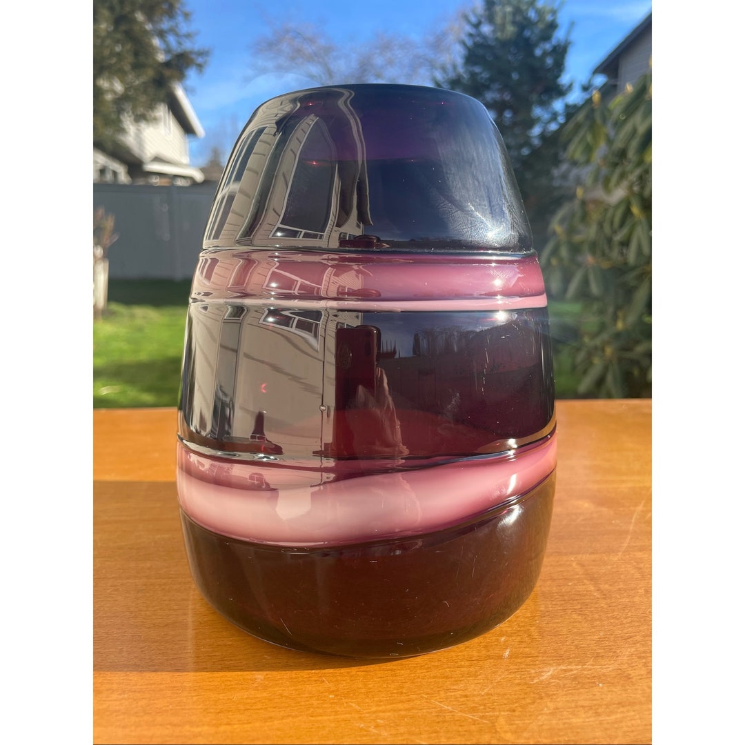 Vintage Amethyst Purple Art Glass Center Swirl Slag Glass Heavy Hand ...