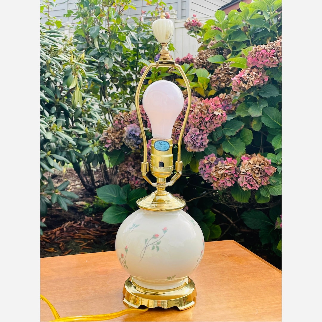 Vintage Porcelain Brass Lenox rose Manor Ivory Rose Brase 16 Electric ...