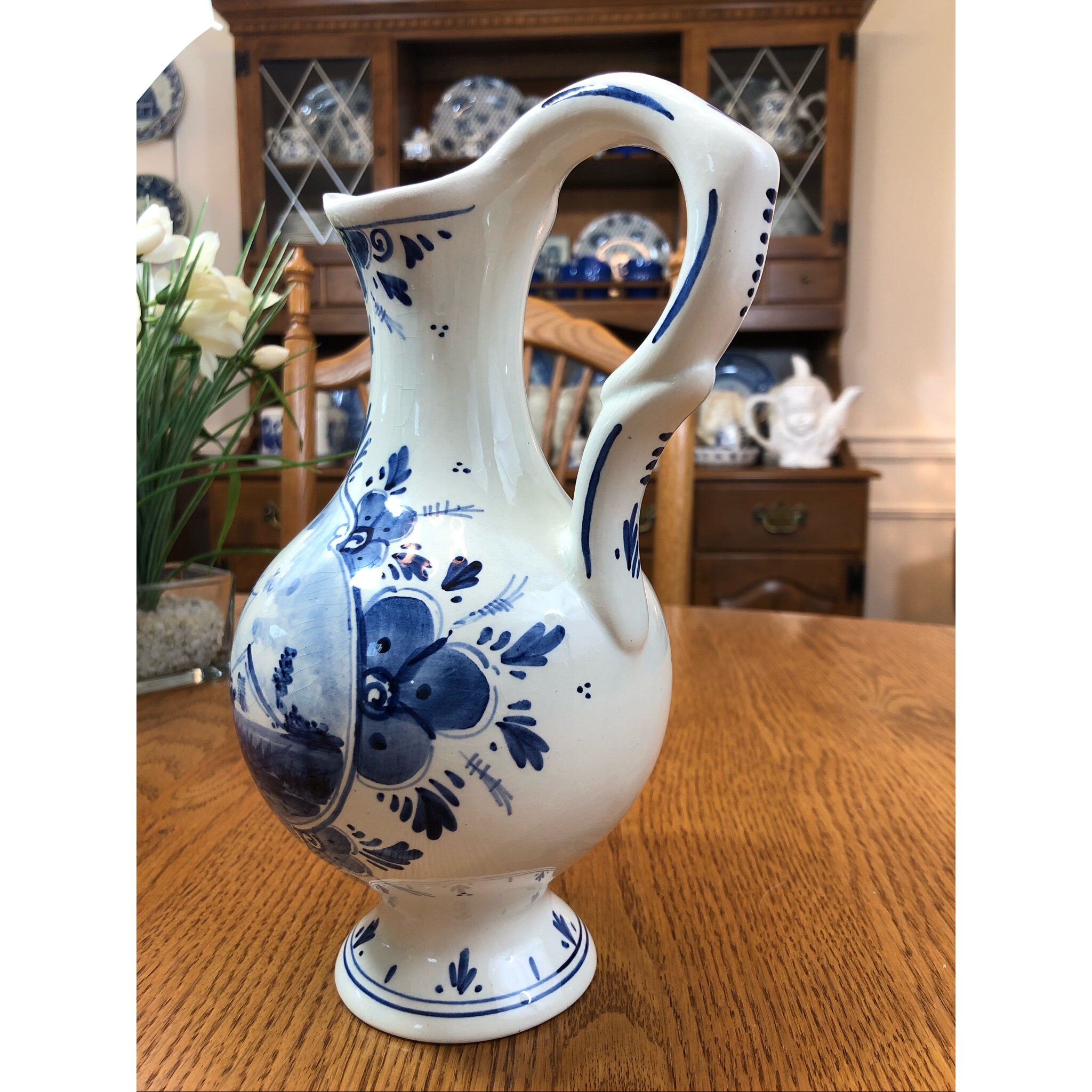 Vintage Signed DELFT Blue Handled Vase Hand Painted Windmill | Etsy