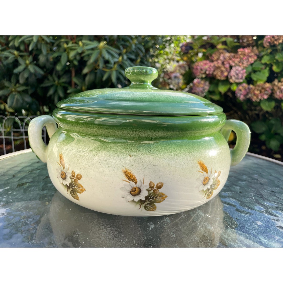 Vintage Ceramic Tableware Casserole Dish Pot With Lid & Handles Retro ...