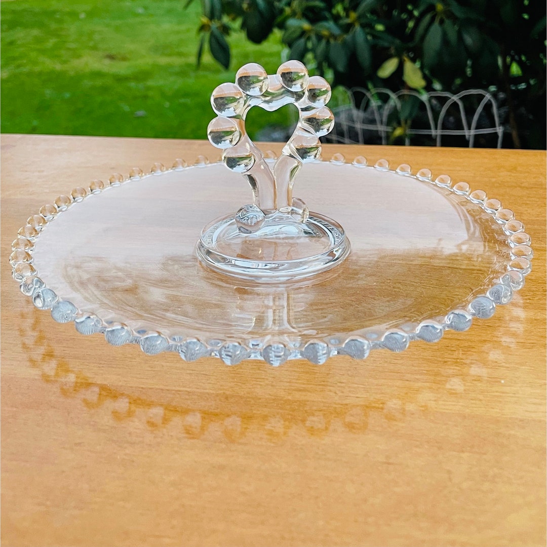 Elegant Candlewick Clear Glass Serving Tray With Heart Shaped Handle by ...