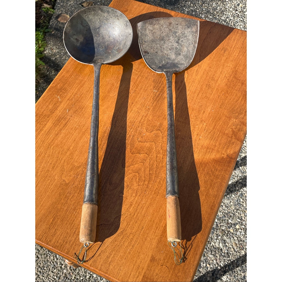 Old Antique Forged Iron and Wood Primitive Hong Kong Made Cooking ...